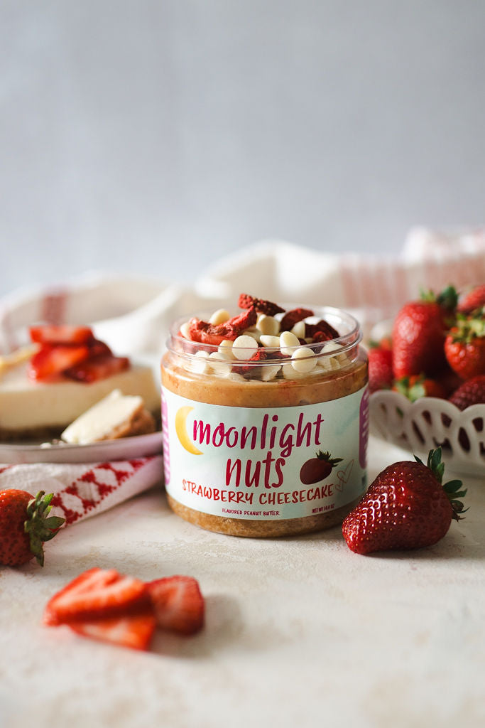 Strawberry Cheesecake-Flavored Peanut Butter – Moonlight Nuts